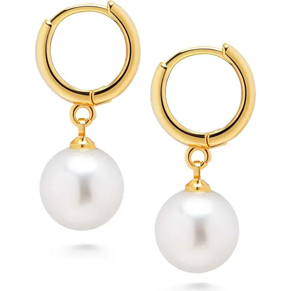 NIALAYA Pearl Drop Hoop Earrings - Gold/white