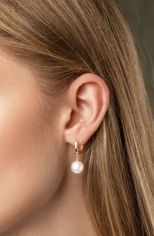 NIALAYA Pearl Drop Hoop Earrings