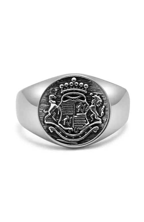 NIALAYA Stainless Steel Crest Ring - Silver