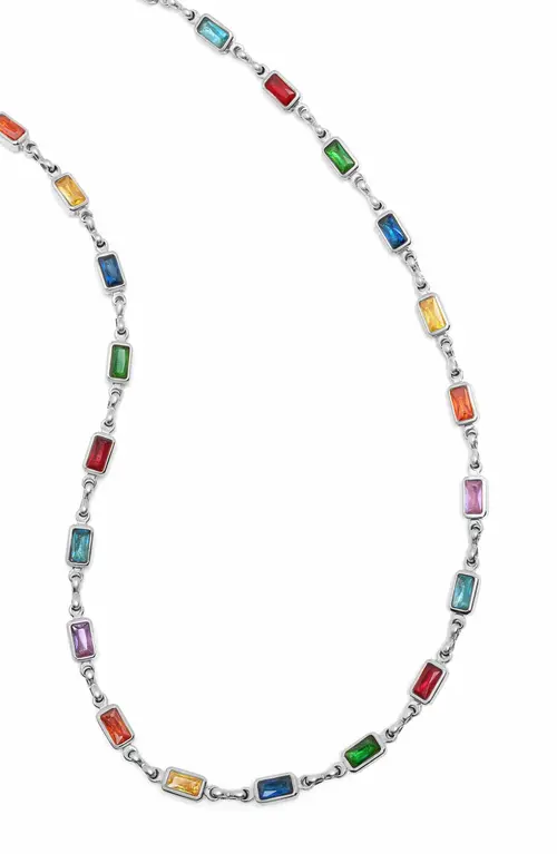 NIALAYA Rectangle Tennis Necklace - Silver/multi-color