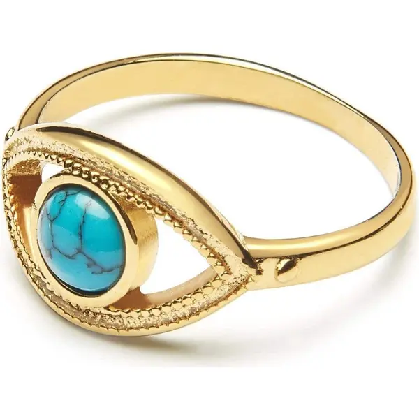 NIALAYA Skyfall Turquoise Evil Eye Ring - Gold/turquoise