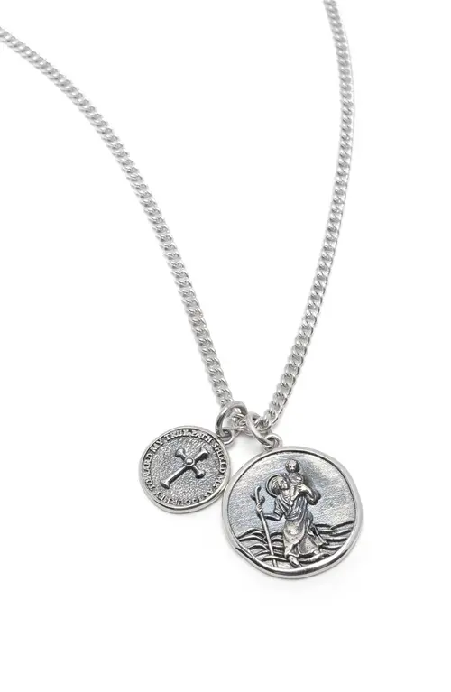 NIALAYA Saint Christopher Double Medallion Necklace - Sterling Silver
