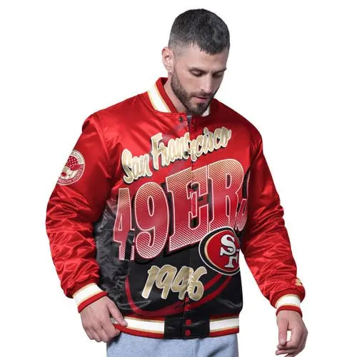 STARTER San Francisco 49ers Pass Rush Varsity Full-snap Jacket - Scarlet