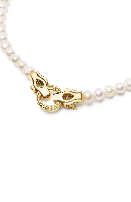 NIALAYA Double Panther Head Cultured Pearl Necklace - Gold