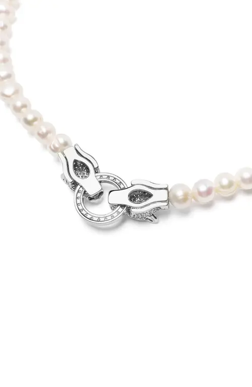 NIALAYA Double Panther Head Cultured Pearl Necklace - Silver