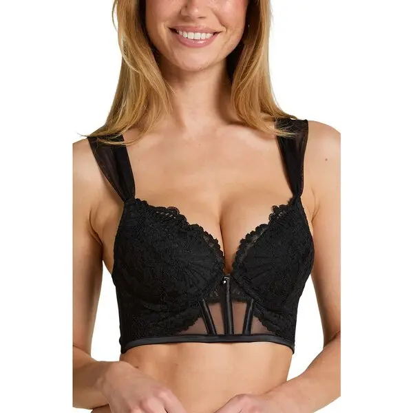 Hunkemoller Whitney Padded Underwired Longline Push-up Bra - Black