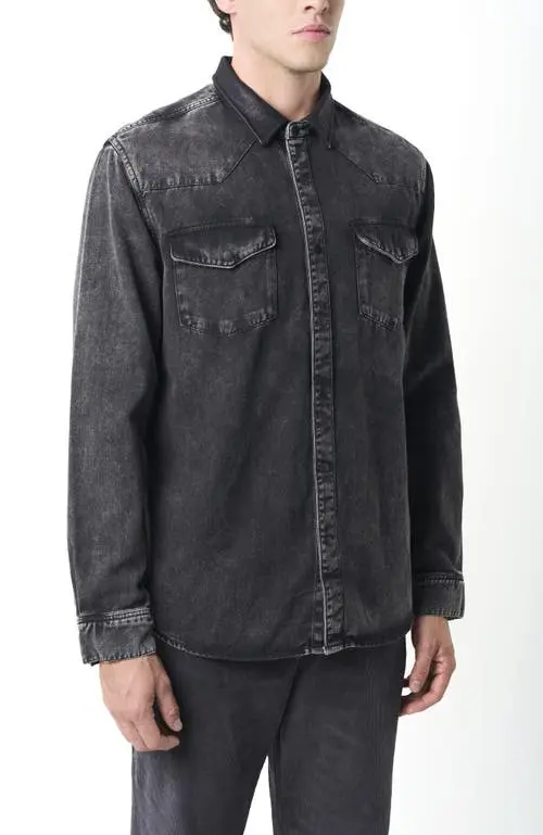 VELEZ Alcor Long-sleeve Cotton Overshirt With Leather Details - Black