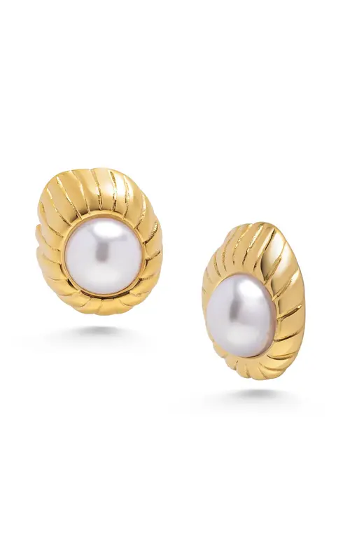 NIALAYA Vintage Pearl Hoop Earrings - Gold/pearl