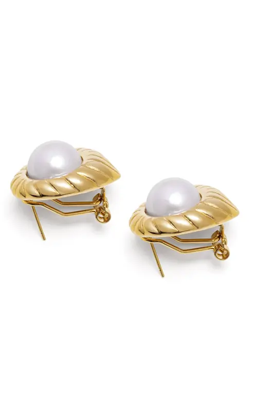 NIALAYA Vintage Pearl Hoop Earrings
