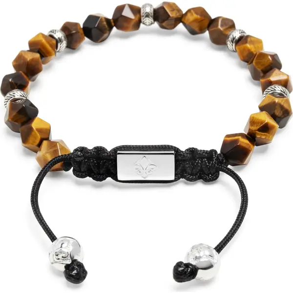 NIALAYA Sterling Silver Beaded Bracelet - Brown Tiger Eye