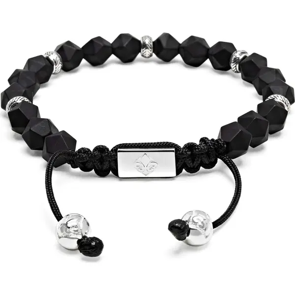 NIALAYA Sterling Silver Beaded Bracelet - Matte Black Onyx