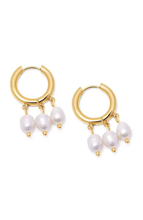 NIALAYA Triple Drop Pearl Hoop Earrings - Gold