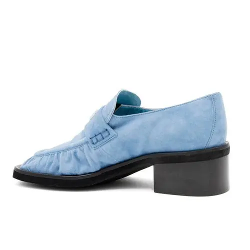 VALENTINA RANGONI Cortina Block Heel Loafer In Italian Cashmere Suede - Blue