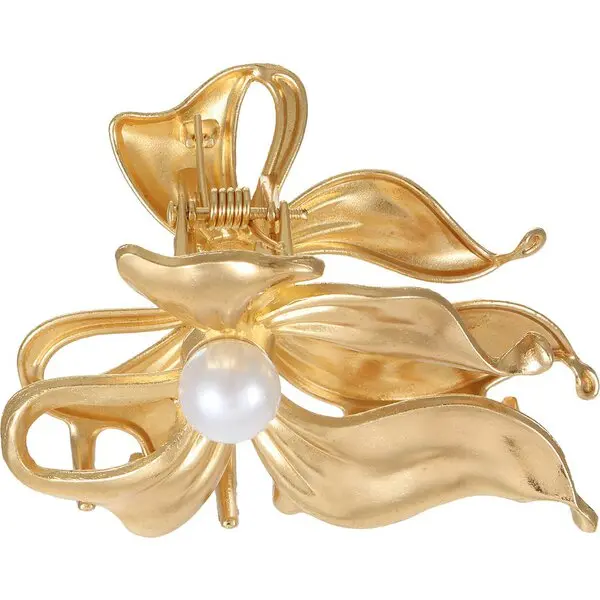 Ettika Faux Pearl Bow Claw Clip - Gold