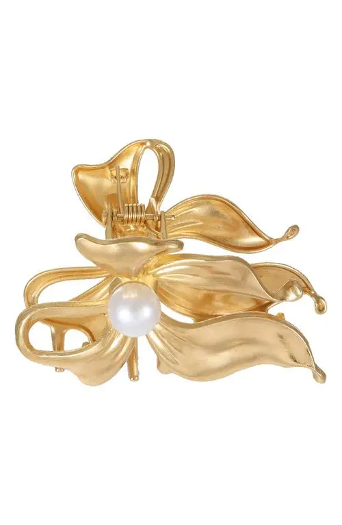 Ettika Faux Pearl Bow Claw Clip - Gold