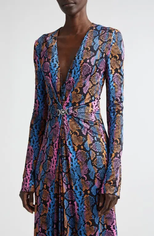 Versace Python Print Liquid Jersey Dress - Sky Pink Sapphire Spice