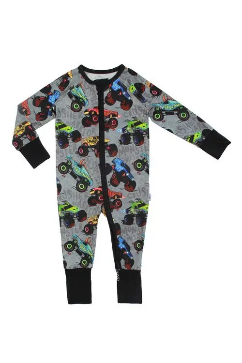 FLETCH Monster Truck Print Romper - Gray