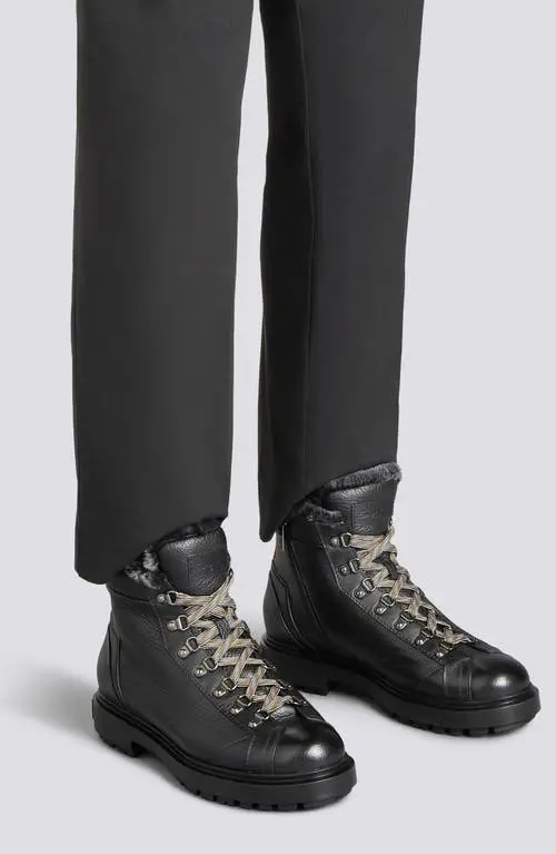 Santoni Genuine Shearling Lug Sole Boot - Black