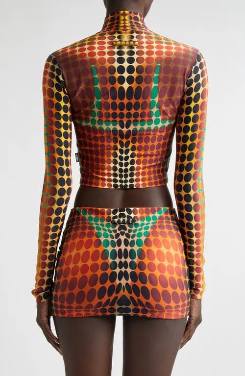 JEAN PAUL GAULTIER Re-edition Polka Dot Trompe L'oeil Mesh Crop Top