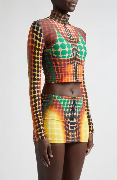 JEAN PAUL GAULTIER Re-edition Polka Dot Trompe L'oeil Mesh Crop Top