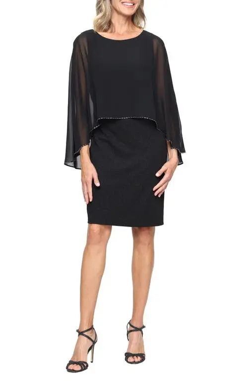 SL FASHIONS Glitter Long Sleeve Cocktail Dress