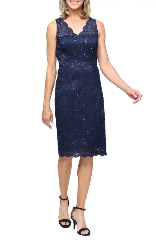 SL FASHIONS Sequin Stretch Lace Sheath Dress With Jacket