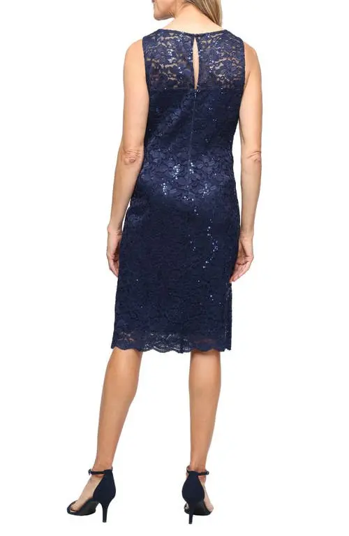 SL FASHIONS Sequin Stretch Lace Sheath Dress With Jacket