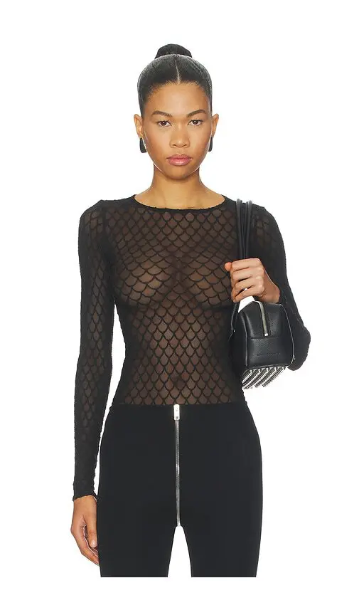 Wolford Velvet Net Illusion Bodysuit - Black