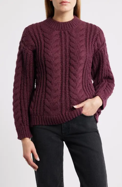 CITY BLUES Cable Knit Sweater - Plum