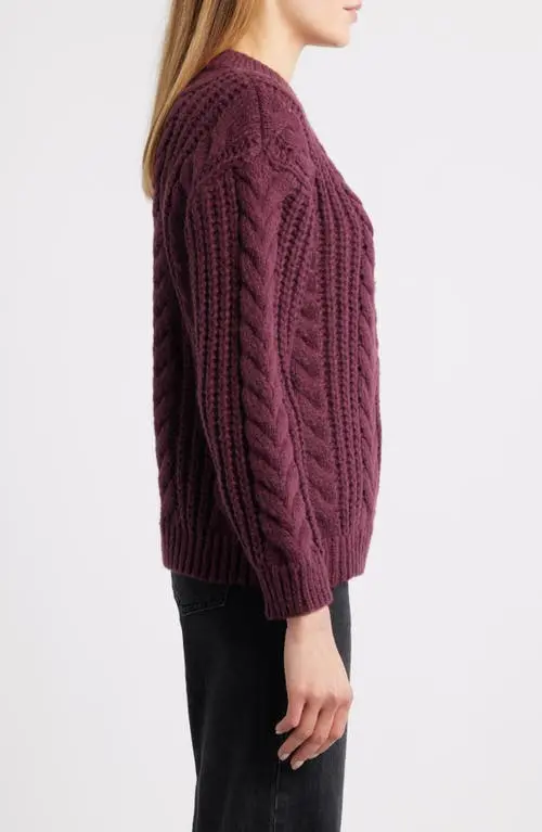 CITY BLUES Cable Knit Sweater - Plum