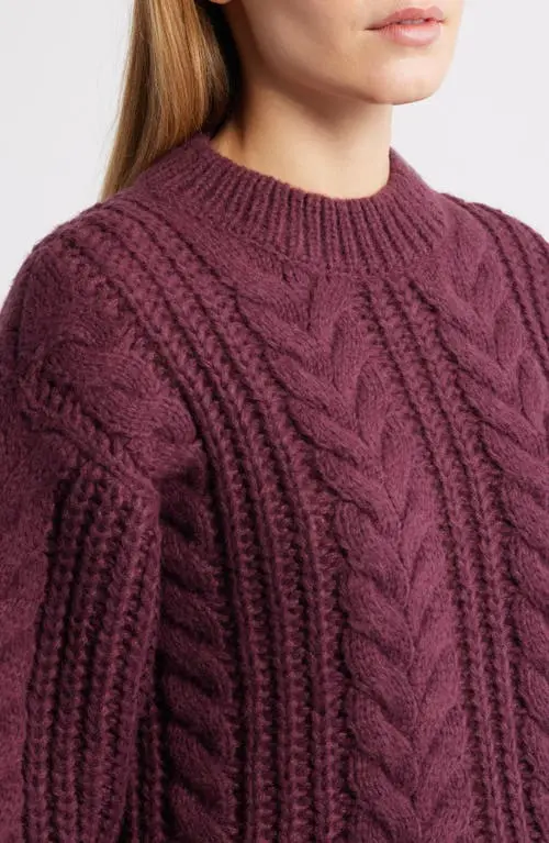 CITY BLUES Cable Knit Sweater - Plum