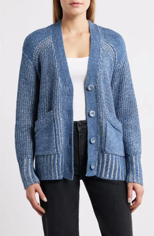 CITY BLUES Cotton Blend Button-front Cardigan - Cadet Blue