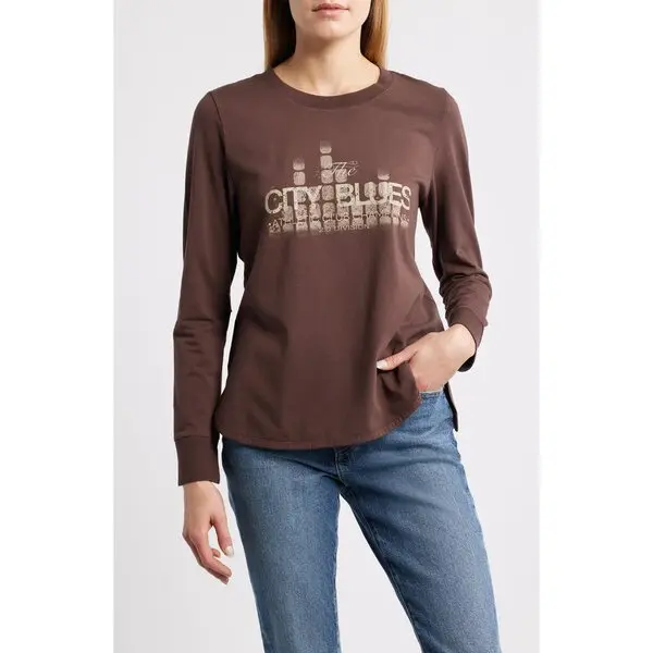 CITY BLUES Graphic Print Cotton-blend Top - Coffee