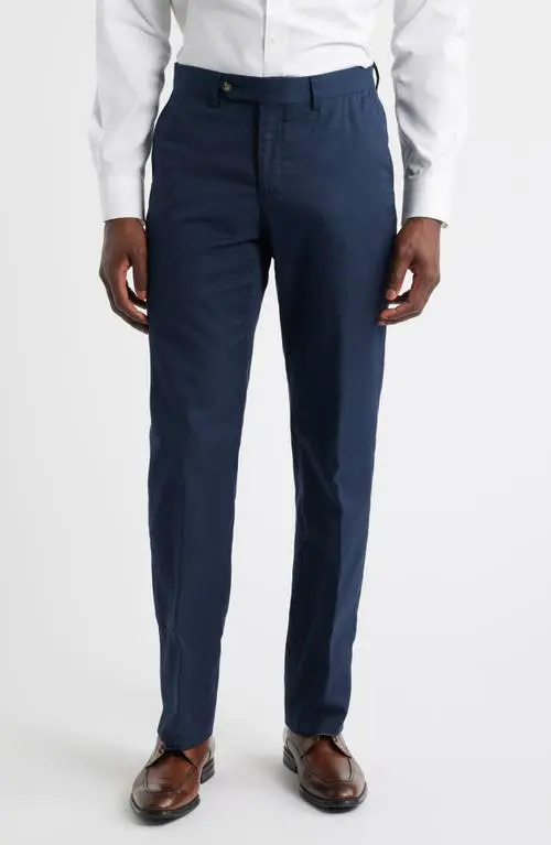 Berle Trim Fit Flat Front Lyocell & Cotton Twill Chinos - Navy