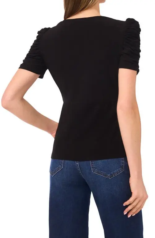 CECE DUPRAZ Puff Sleeve Crepe Top - Rich Black