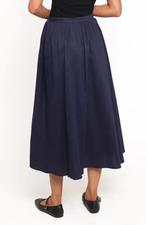 PETAL & PUP Oakley Pleated Midi Skirt - Navy