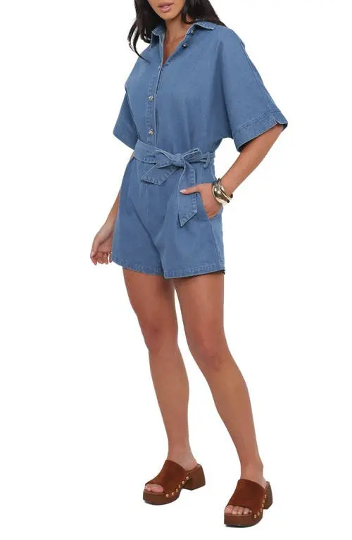 PETAL & PUP Hailey Belted Denim Romper