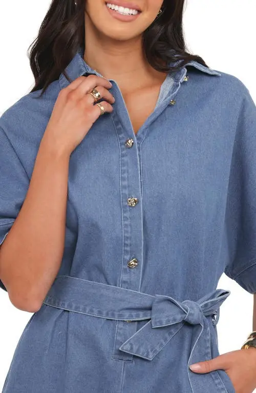 PETAL & PUP Hailey Belted Denim Romper