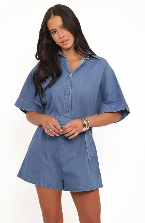 PETAL & PUP Hailey Belted Denim Romper