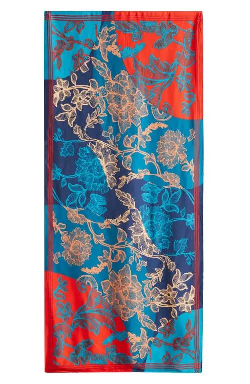 Tasha Floral Print Satin Scarf - Red/navy