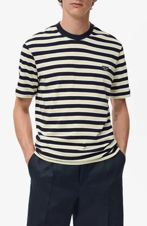 Mango Regular Fit Stripe Cotton T-shirt - Navy