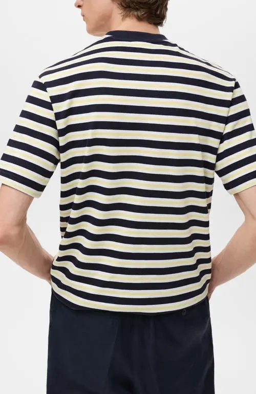 Mango Regular Fit Stripe Cotton T-shirt - Navy
