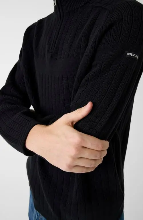 Guess Cotton Rib Half Zip Sweater - Black