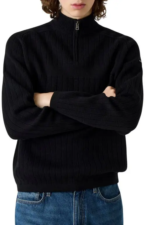 Guess Cotton Rib Half Zip Sweater - Black