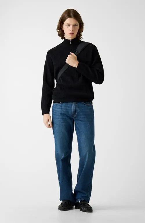 Guess Cotton Rib Half Zip Sweater - Black