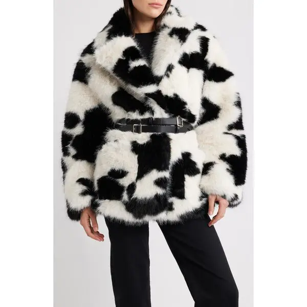 AFRM Livingstone Cow Print Faux Fur Jacket - Cattle Print Fur