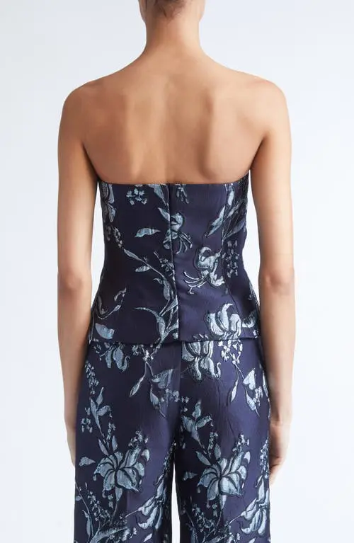 Lela Rose Metallic Floral Brocade Strapless Top