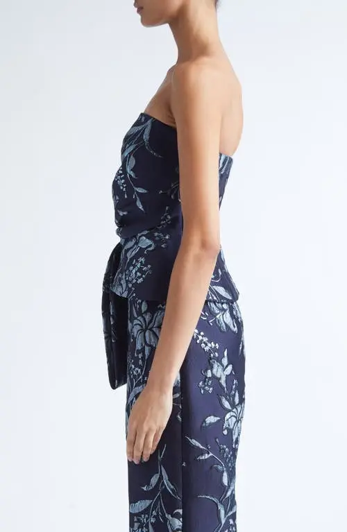 Lela Rose Metallic Floral Brocade Strapless Top