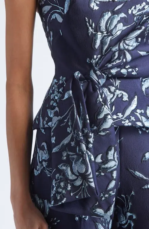 Lela Rose Metallic Floral Brocade Strapless Top
