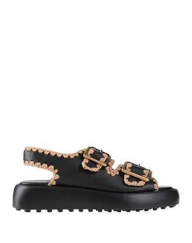 TOD'S Leather Wedge Sandals - Black